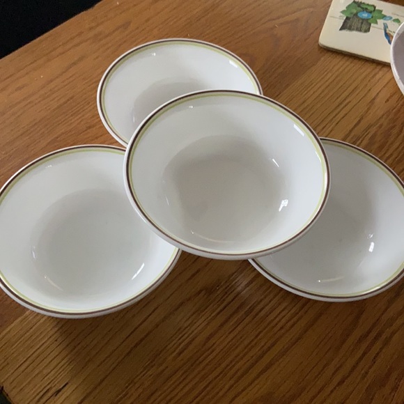 Corelle | Dining | 4 White Green Purple Stripe Corelle Bowls | Poshmark